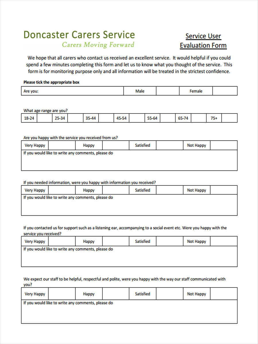 FREE 13+ Sample Service Evaluation Forms in MS Word | PDF