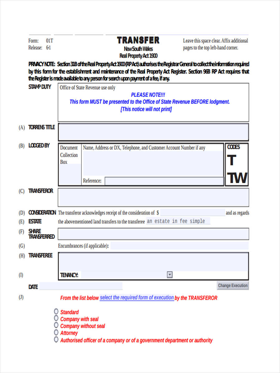 FREE 6+ Land Transfer Forms in PDF | Ms Word