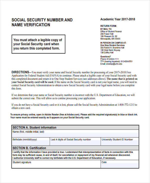 FREE 7 Social Security Verification Forms In PDF