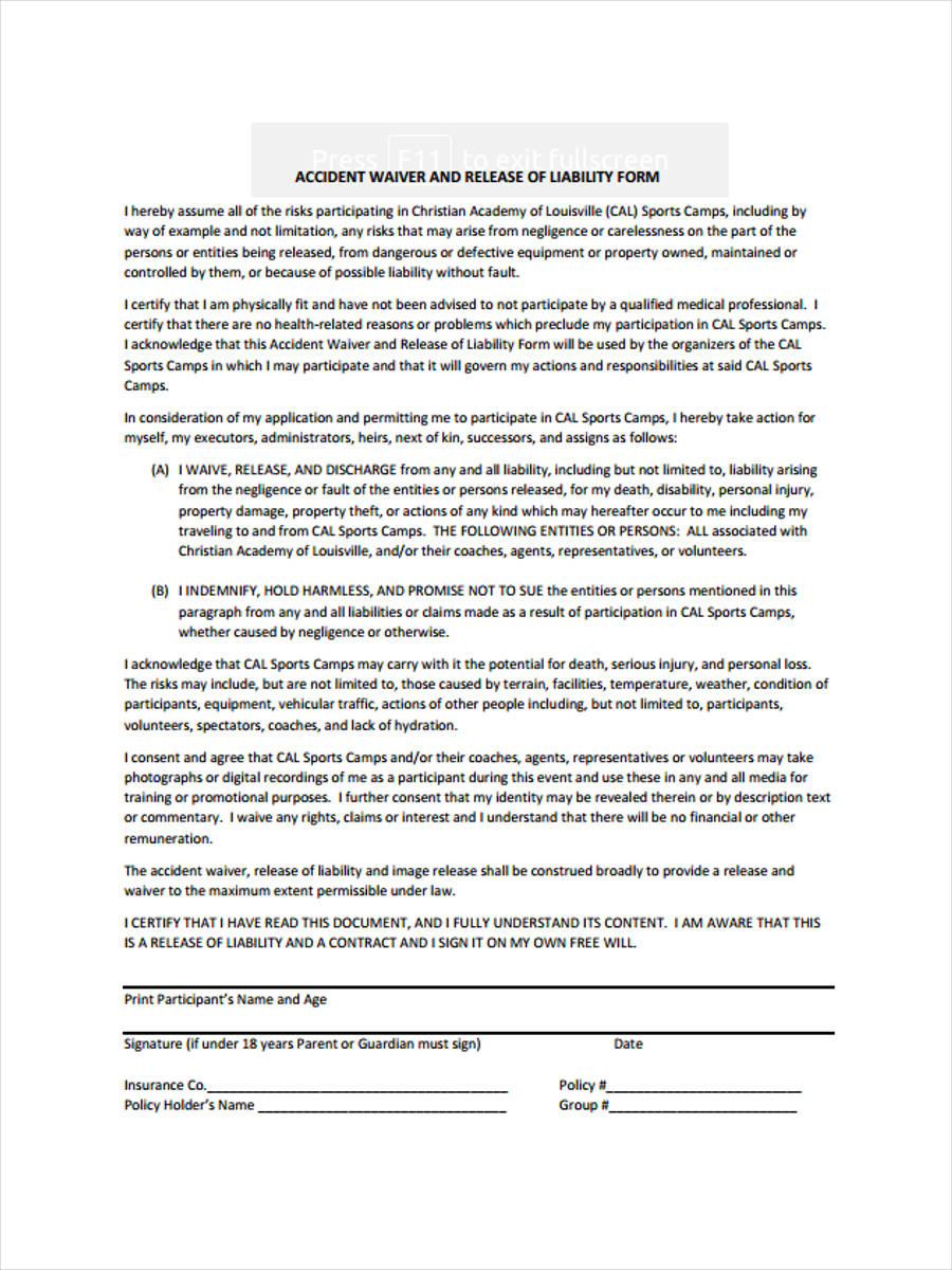 FREE 12+ Sports Waiver Form Samples, PDF, Word, Google Docs