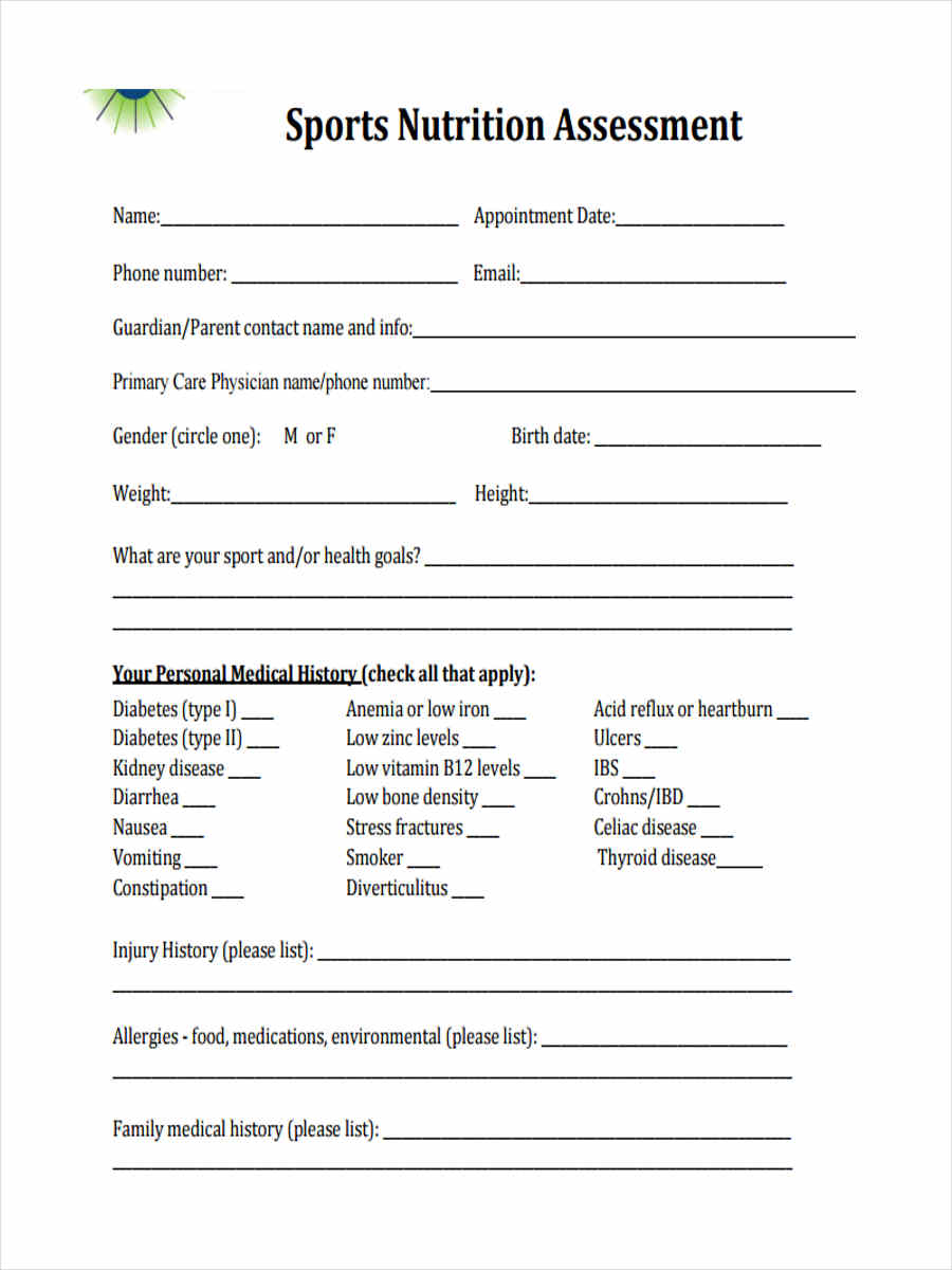 FREE 16+ Nutrition Assessment Form Samples, PDF, MS Word, Google Docs