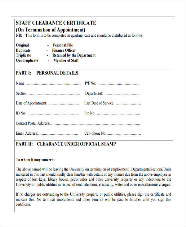 FREE 10+ Sample Staff Clearance Forms in MS Word | PDF