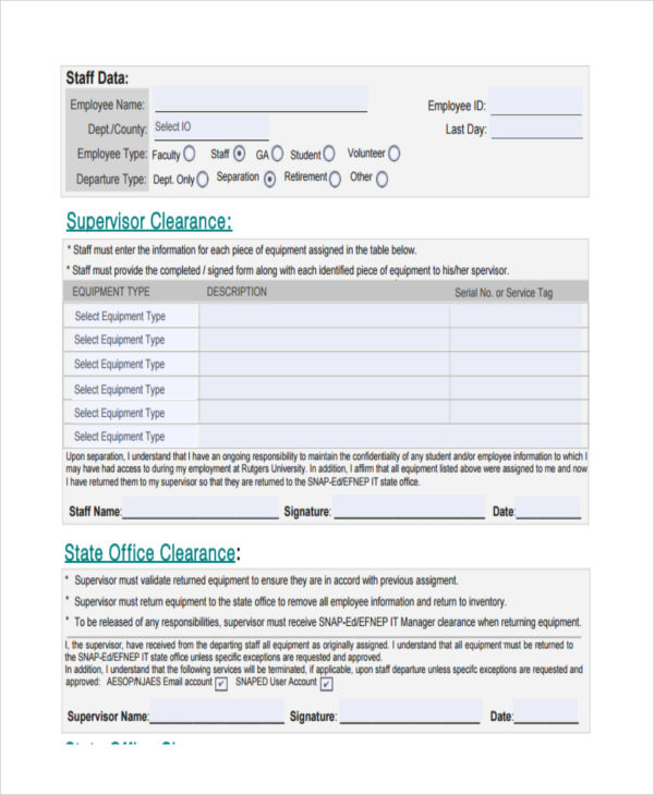FREE 10+ Sample Staff Clearance Forms in MS Word | PDF