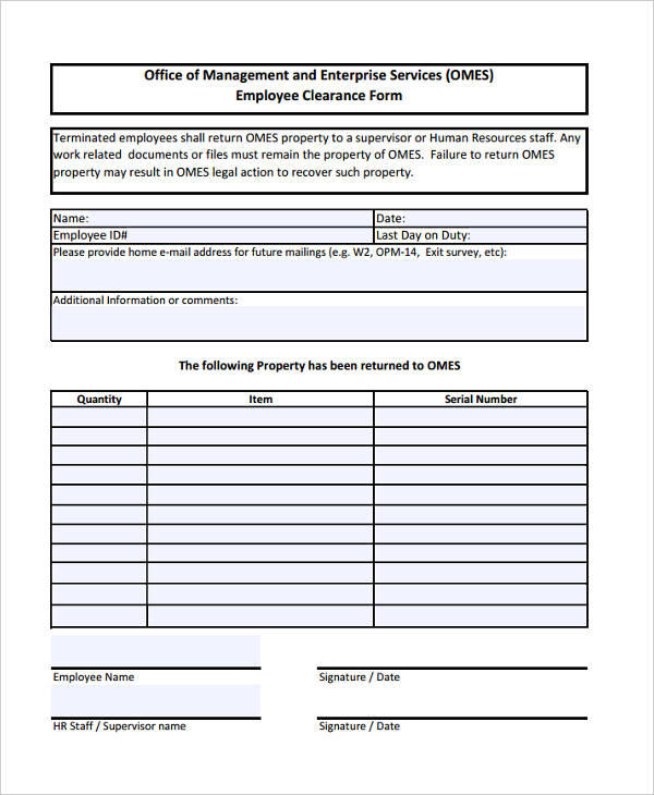 FREE 10+ Sample Staff Clearance Forms in MS Word | PDF