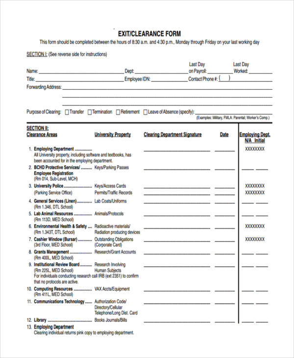 FREE 10+ Sample Staff Clearance Forms in MS Word | PDF