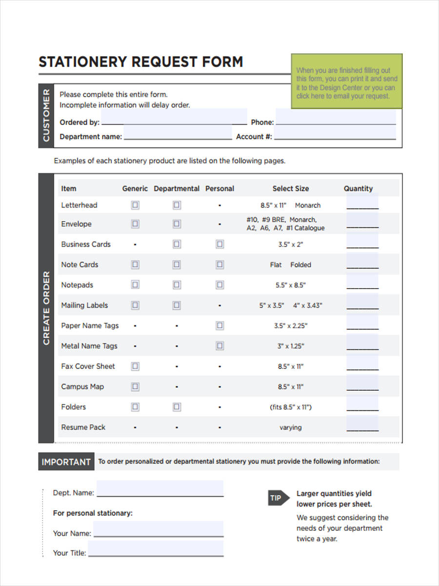 FREE 9 Stationery Requisition Forms In PDF Ms Word