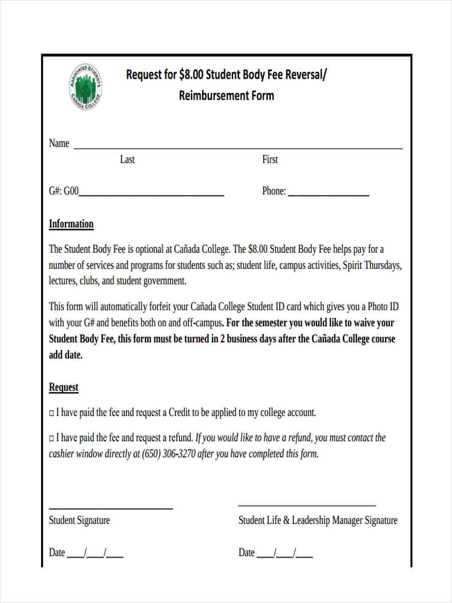 FREE 6+ Sample Student Reimbursement Forms in MS Word | PDF | Excel