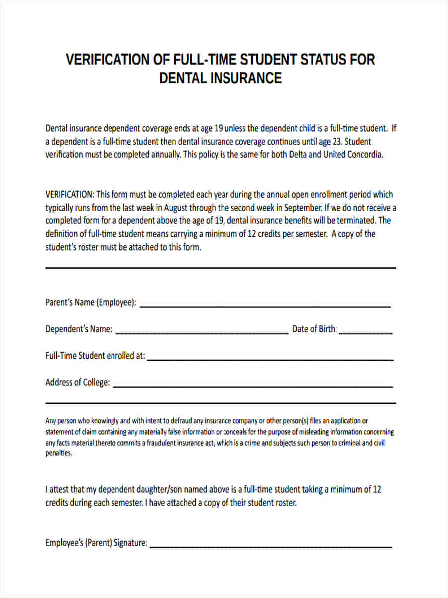 FREE 10+ Dental Insurance Verification Form Samples, PDF, MS Word, Google Docs