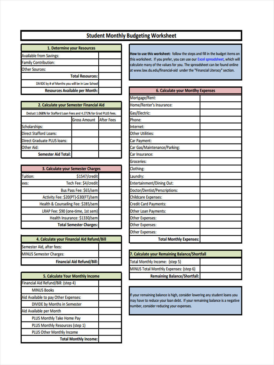 FREE 8 Student Budget Forms In PDF Ms Word