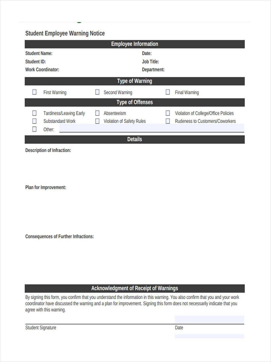 FREE 7+ Sample Warning Notice Forms in MS Word | PDF