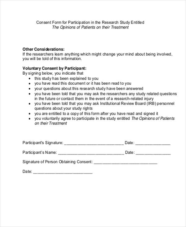 FREE 7+ Participant Consent Forms in MS Word | PDF
