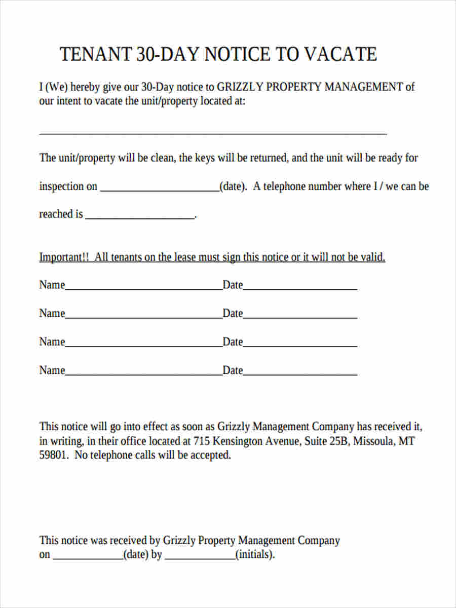 Free Printable 30 Day Notice To Vacate