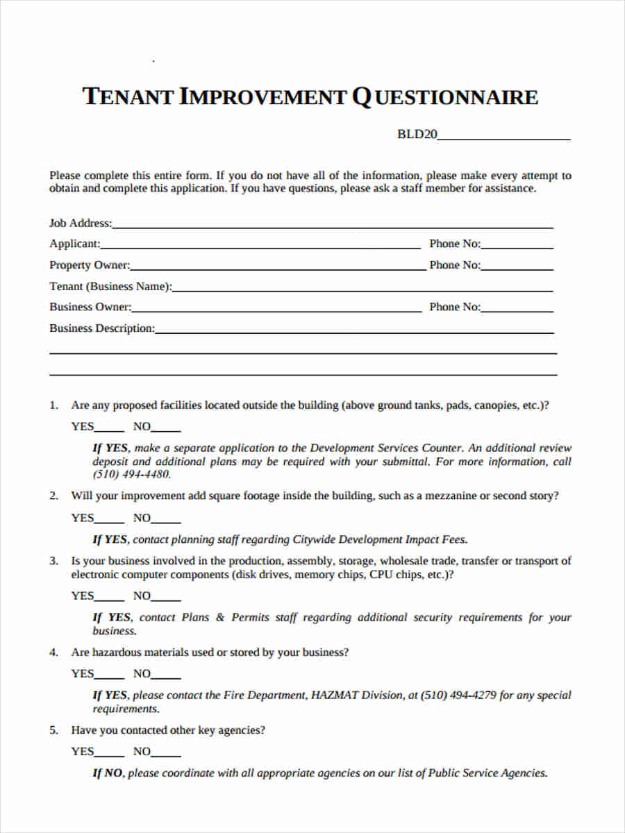 FREE 9+ Tenant Questionnaire Forms in PDF | Ms Word