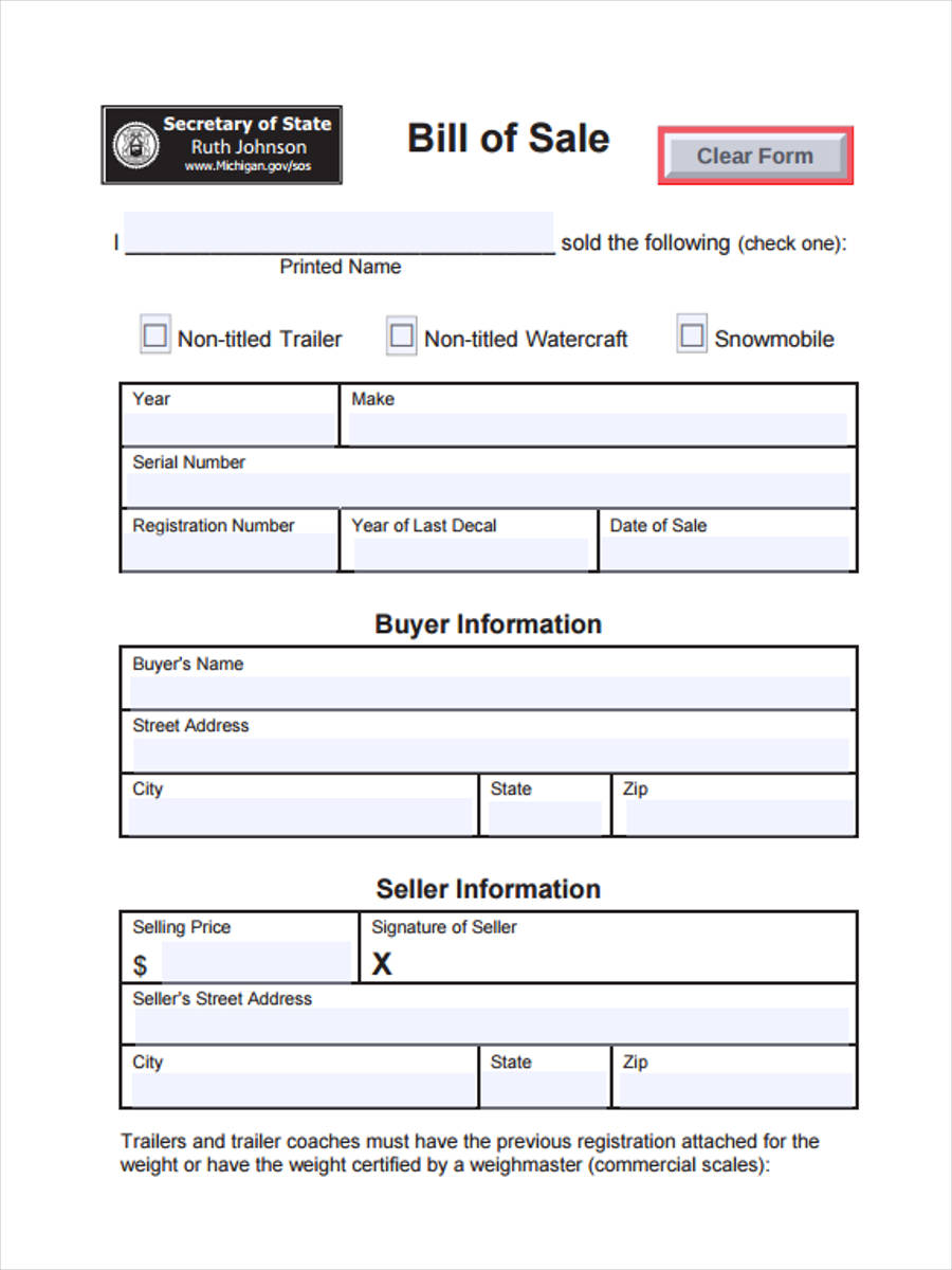 Printable Bill Of Sale For Camper