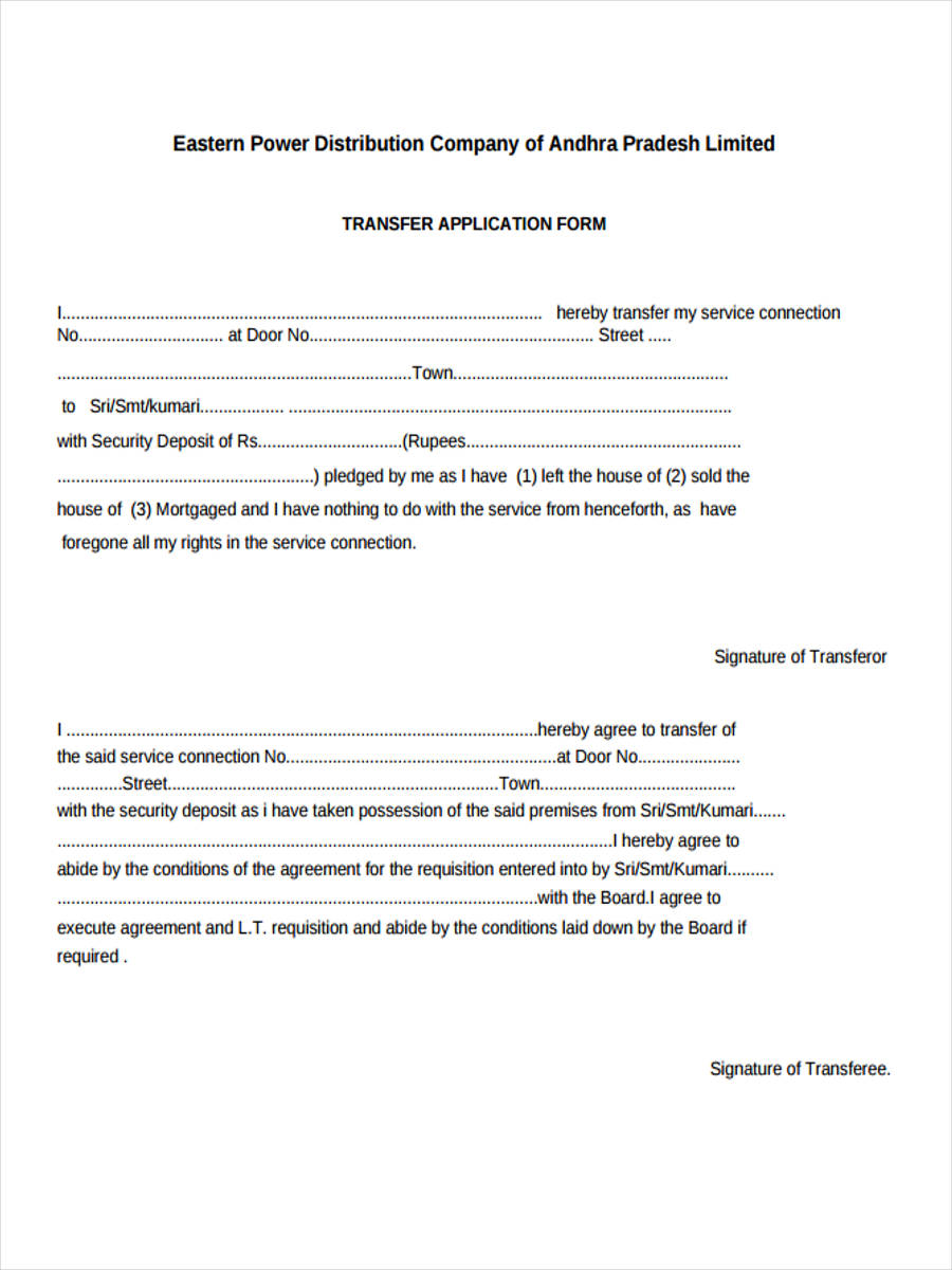 FREE 43+ Sample Transfer Forms in PDF | Ms Word | Excel