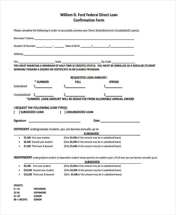 FREE 9+ Sample Loan Confirmation Forms in PDF