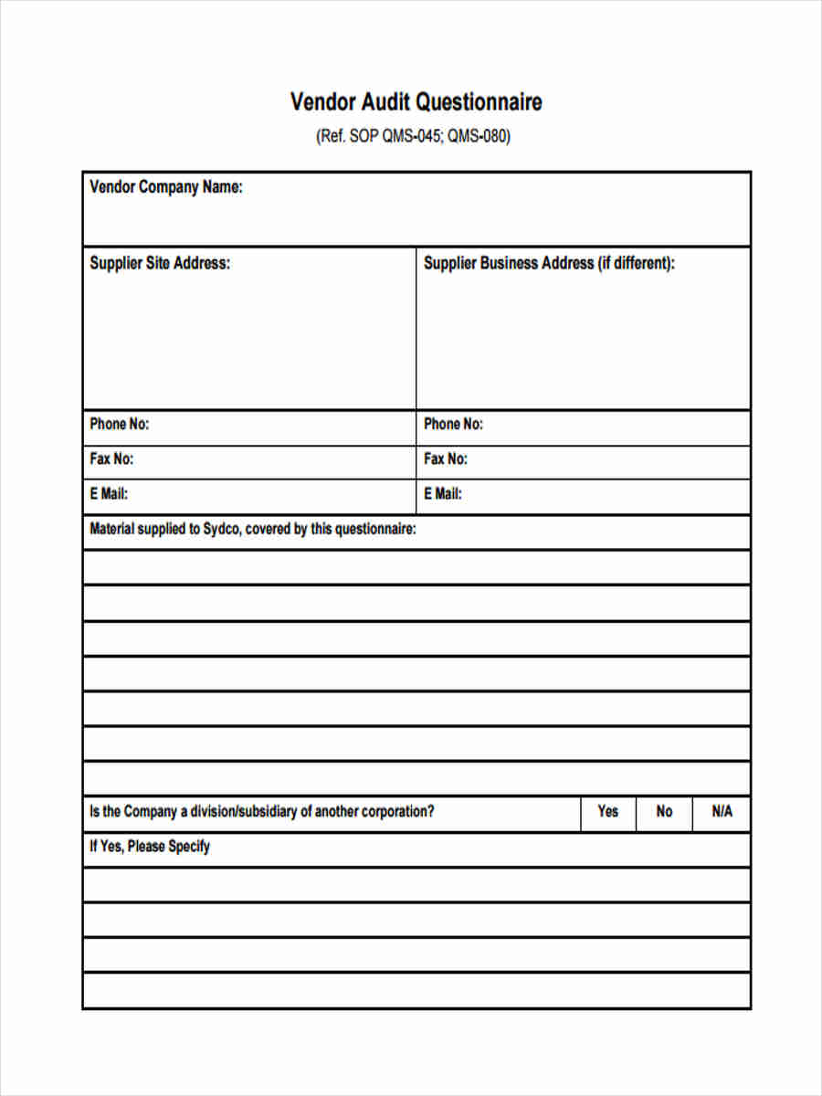 FREE 9+ Sample Vendor Questionnaire Forms in PDF | Excel