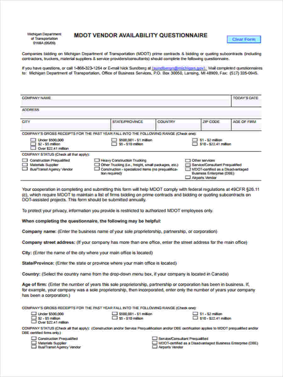 FREE 9+ Sample Vendor Questionnaire Forms in PDF | Excel