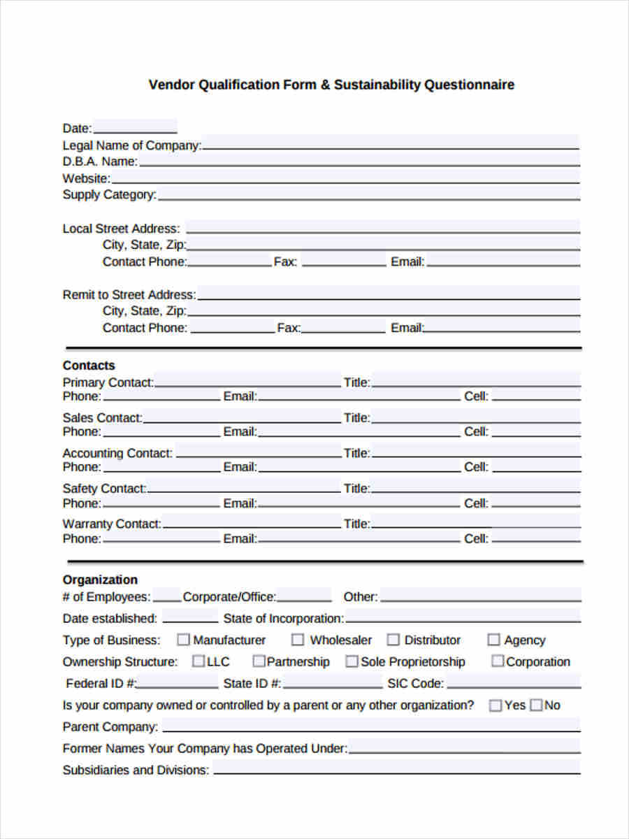 FREE 17+ Supplier Questionnaire Form Samples, PDF, MS Word, Google Docs ...