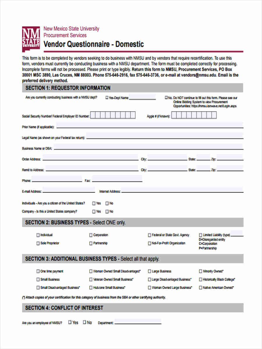 FREE 9+ Sample Vendor Questionnaire Forms in PDF | Excel