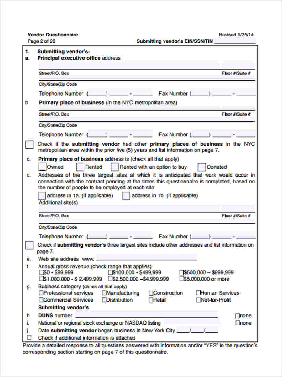 FREE 9+ Sample Vendor Questionnaire Forms in PDF | Excel