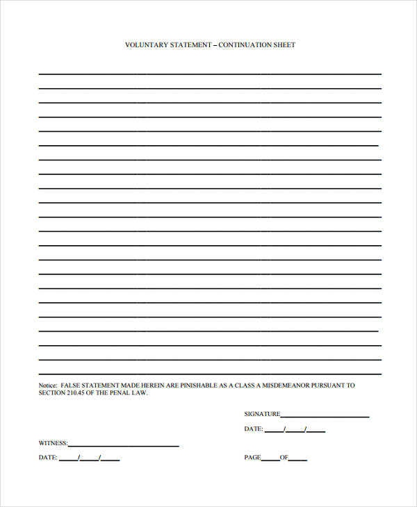 FREE 8+ Voluntary Statement Forms in MS Word | PDF