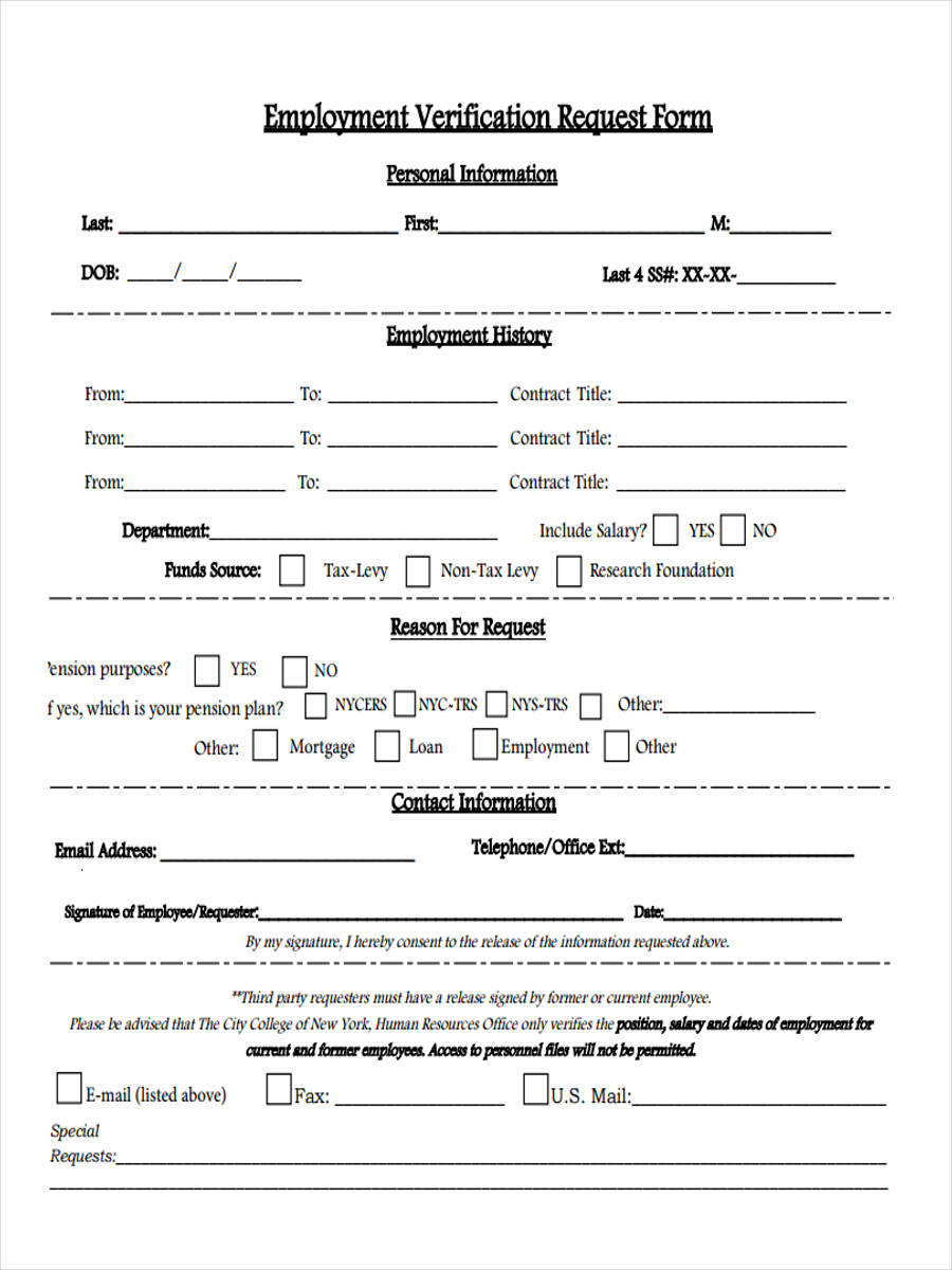 FREE 7+ Employment Verification Request Forms in PDF FREE 7+ Employment Verification Request Forms in PDF