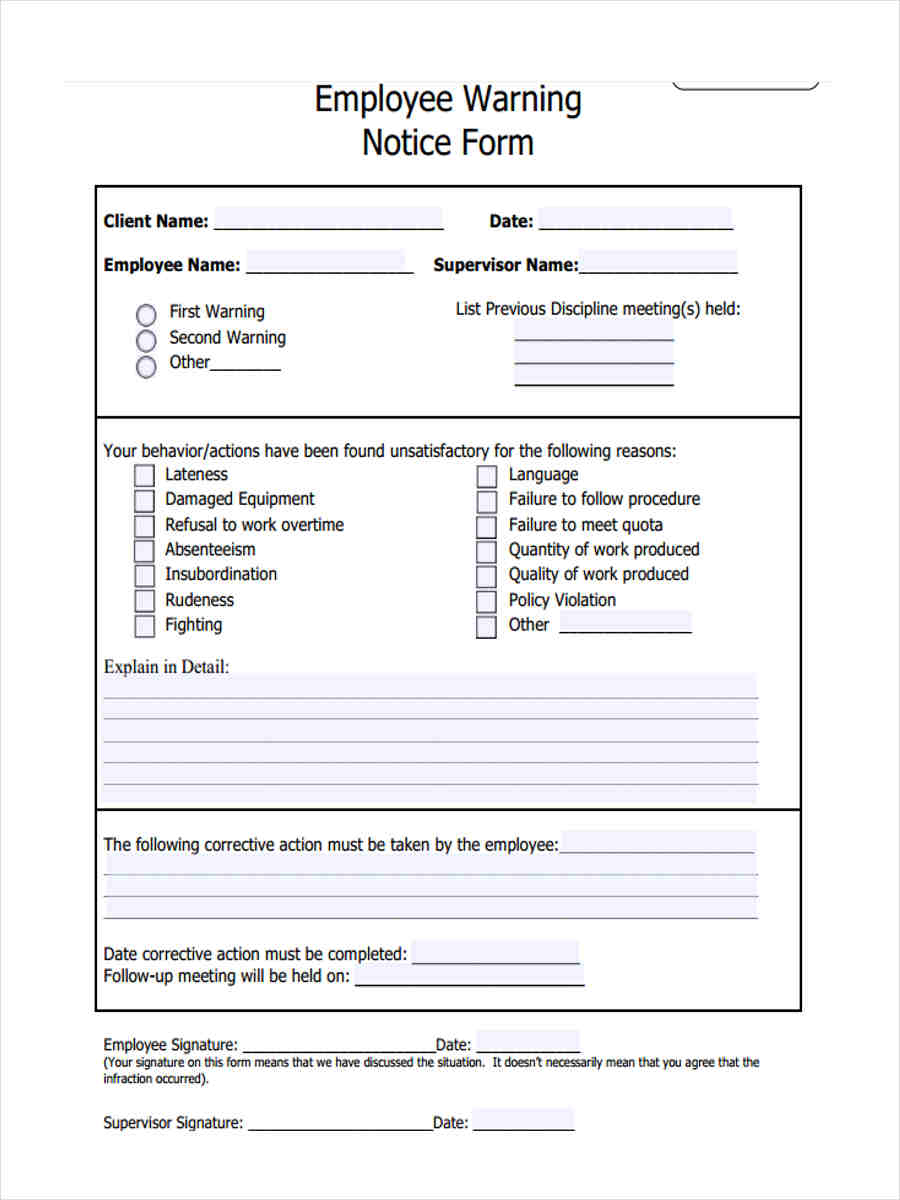 FREE 7 Sample Warning Notice Forms In MS Word PDF