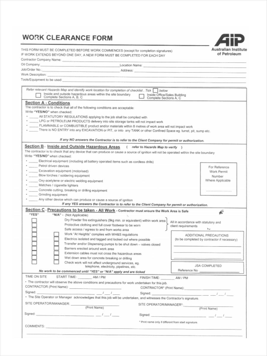 FREE 7+ Work Clearance Forms in PDF | Ms Word