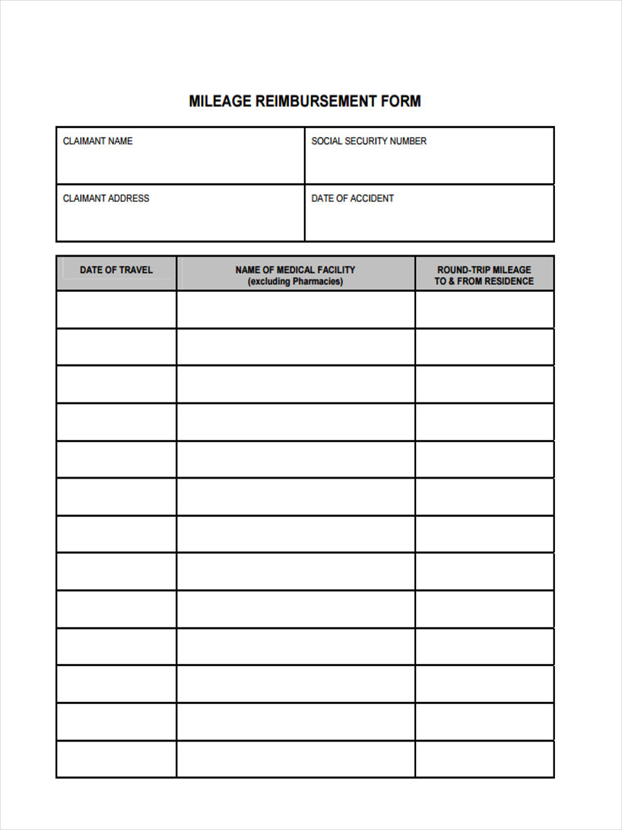 Example Mileage Reimbursement Form Printable Form Templates And Letter