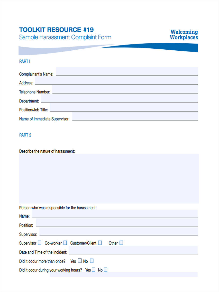Free 9 Harassment Complaint Forms In Pdf Ms Word 