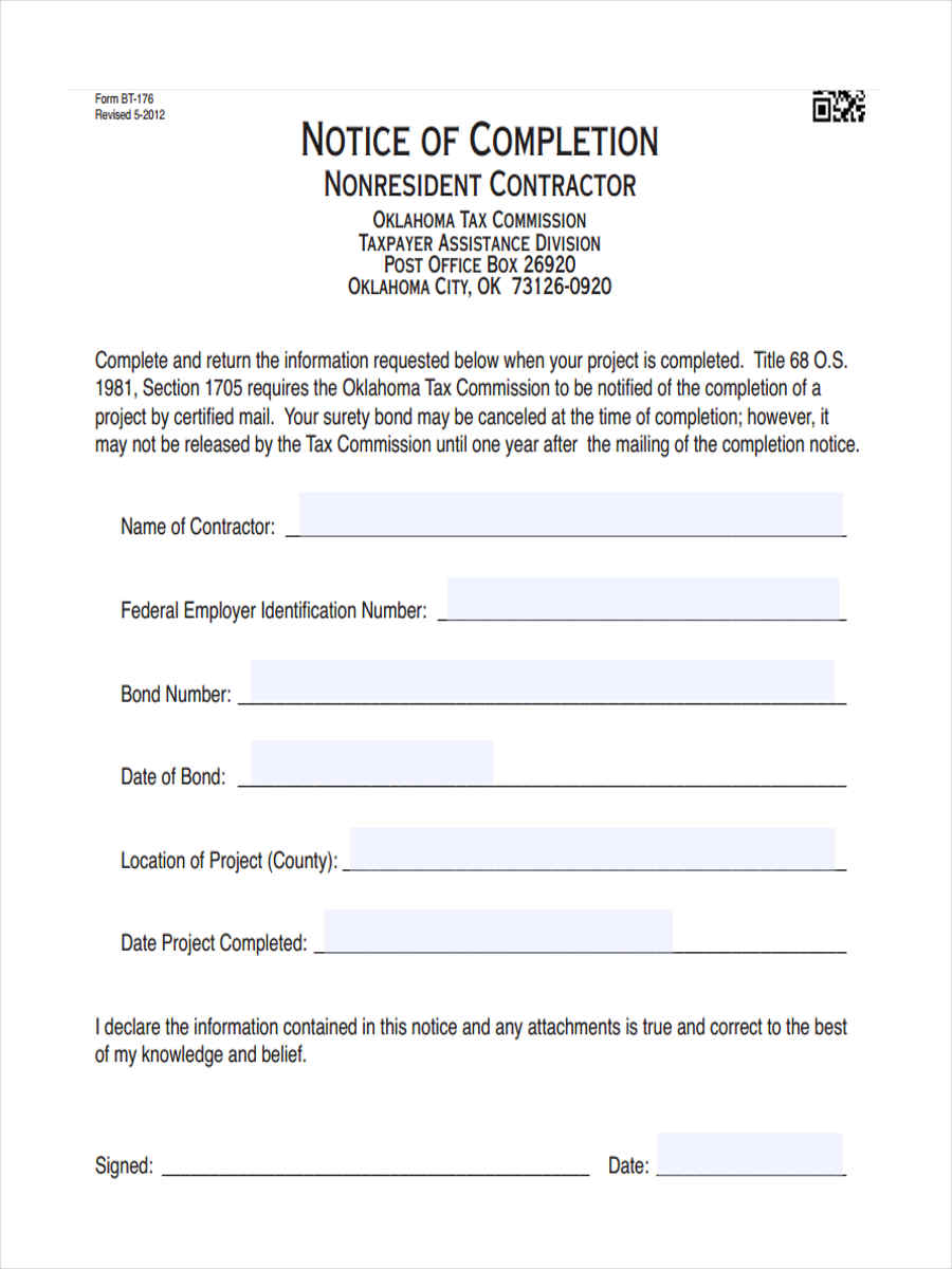 FREE 6 Notice Of Completion Forms In MS Word PDF