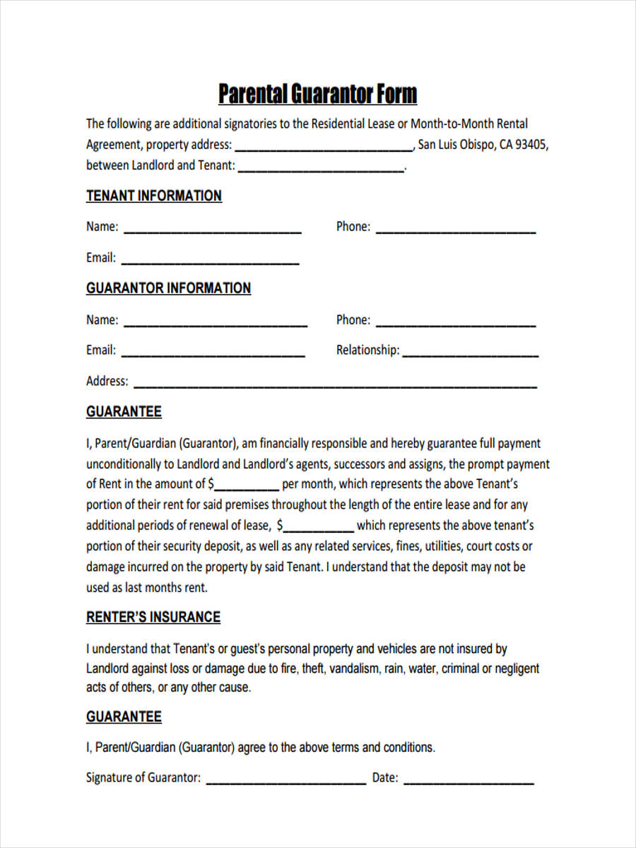 Job Guarantor Form Sample Form Template Collection