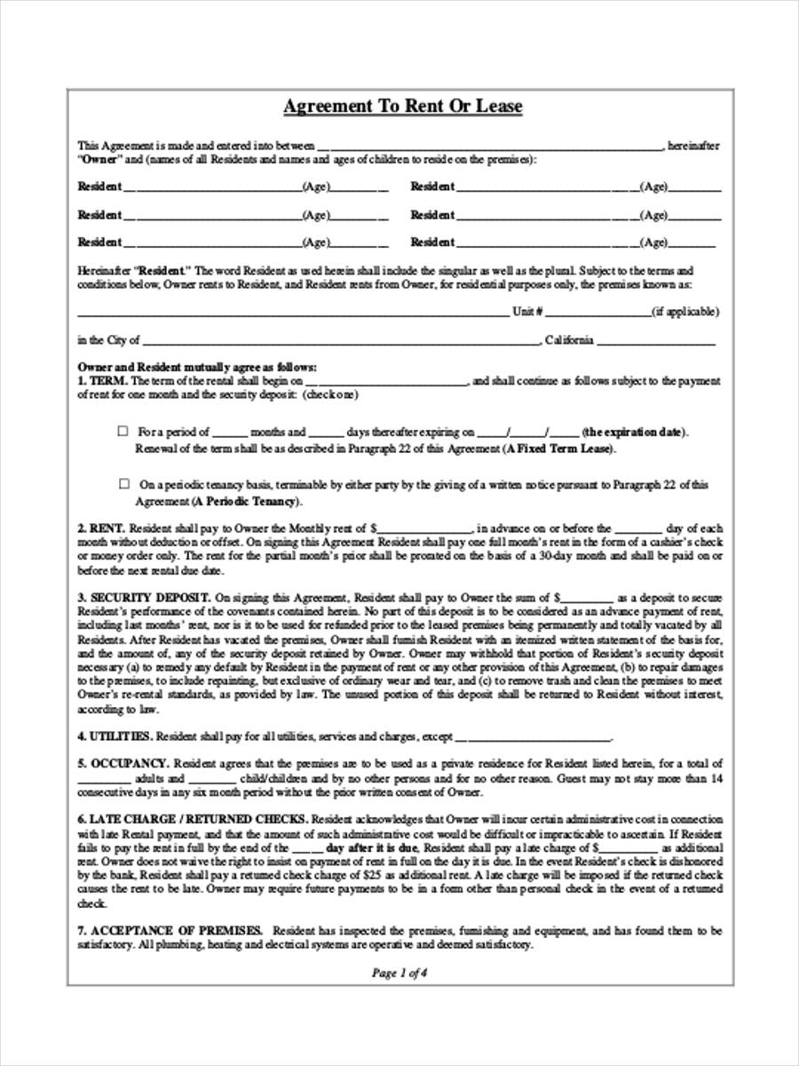 FREE 39 Sample Lease Forms In PDF MS Word