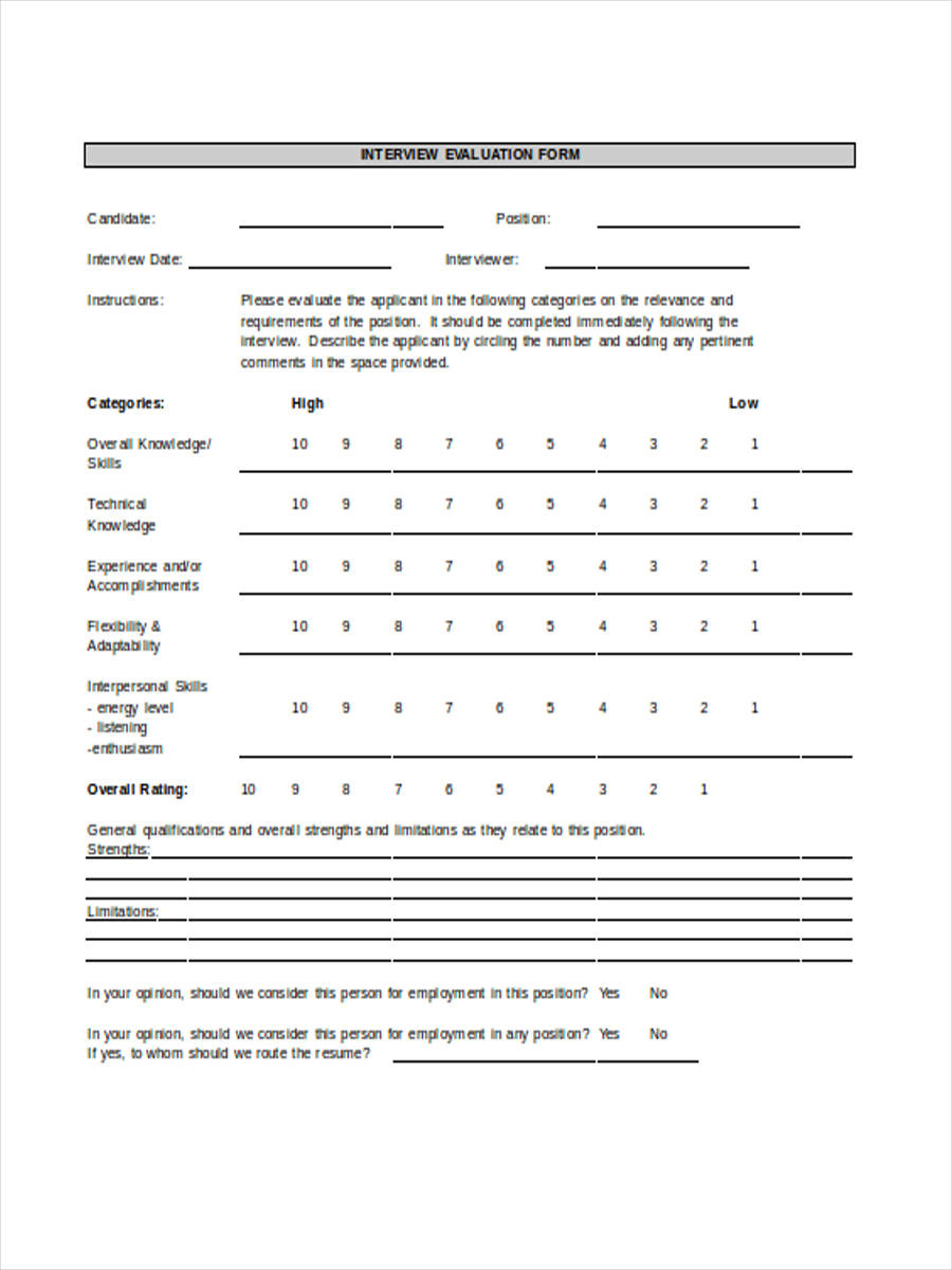 FREE 14 Interview Evaluation Forms In MS Word PDF Excel