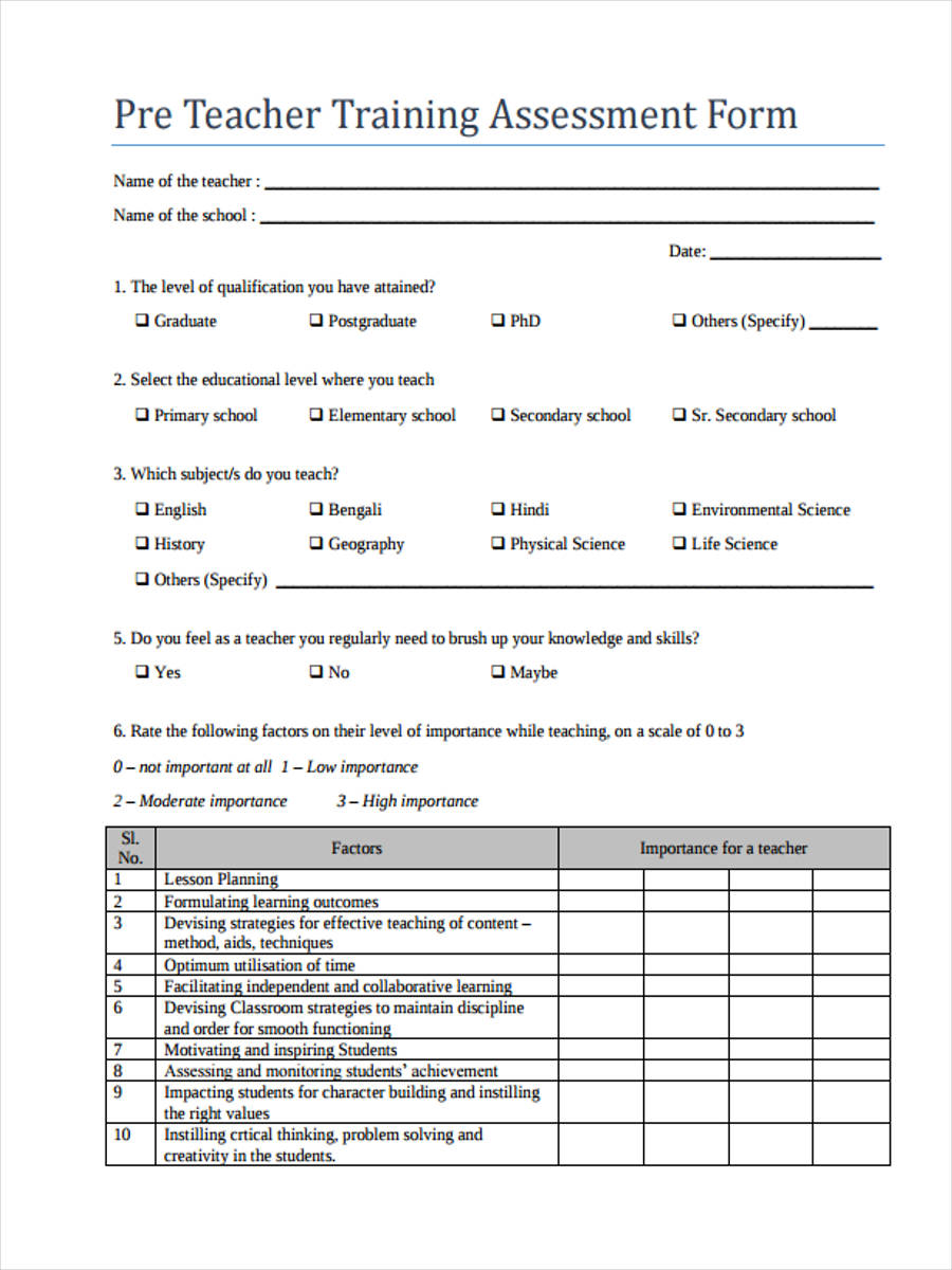 FREE 9+ Pre Training Assessment Form Samples, PDF, MS Word, Google Docs