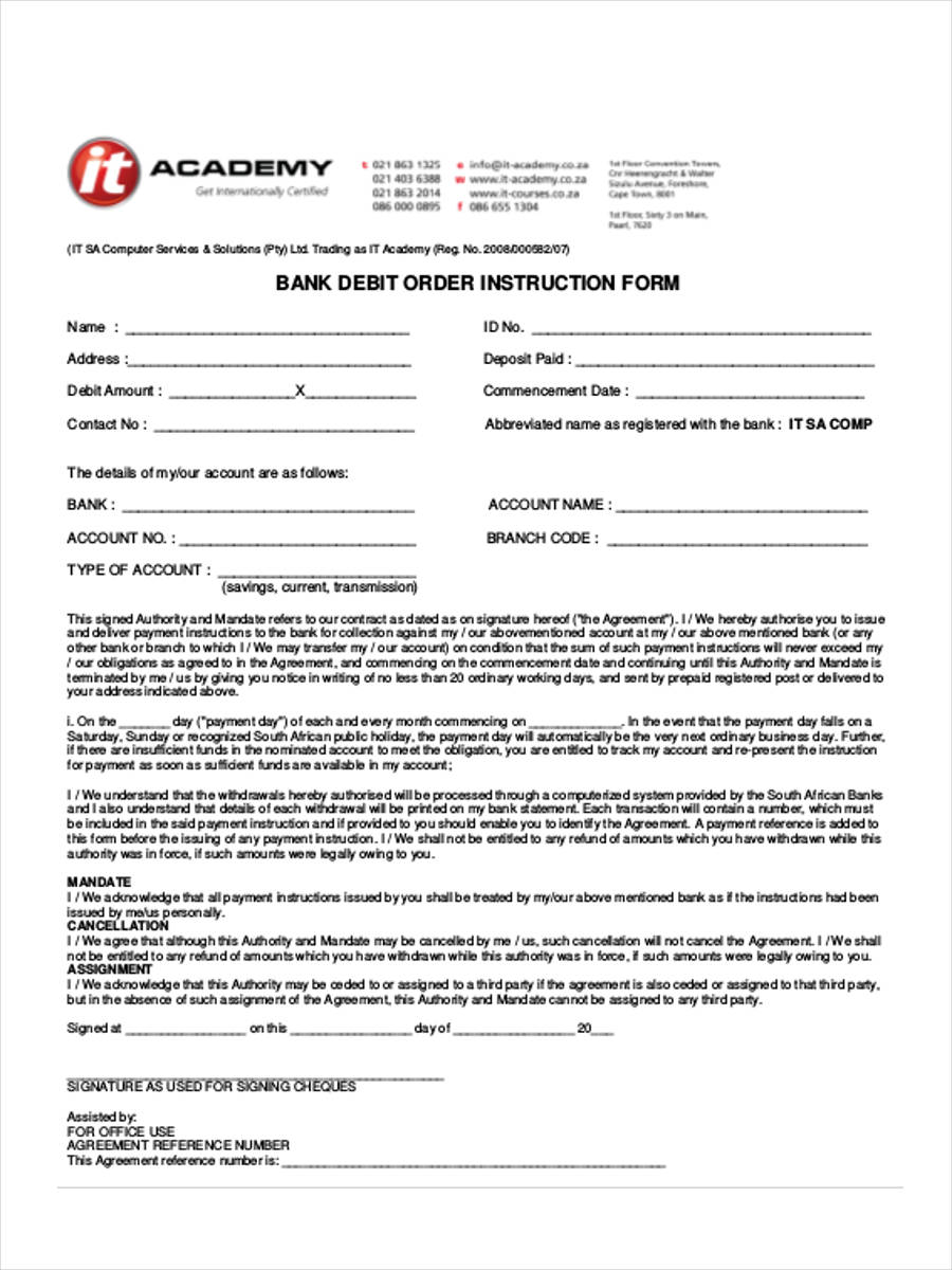FREE 9+ Sample Debit Order Forms in PDF | Ms Word