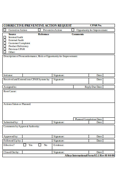 FREE 26+ Corrective Action Form Samples, PDF, MS Word, Google Docs, Excel