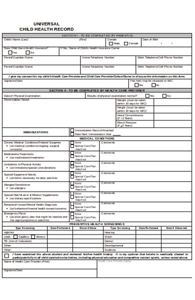 FREE 13+ Health Record Form Samples, PDF, MS Word, Google Docs