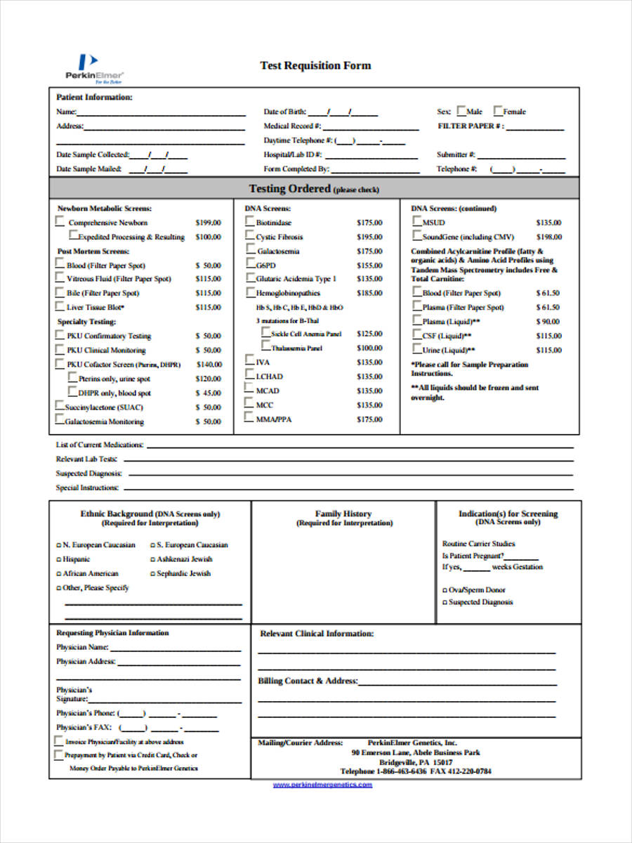FREE 12+ Test Requisition Form Samples, PDF, MS Word, Google Docs