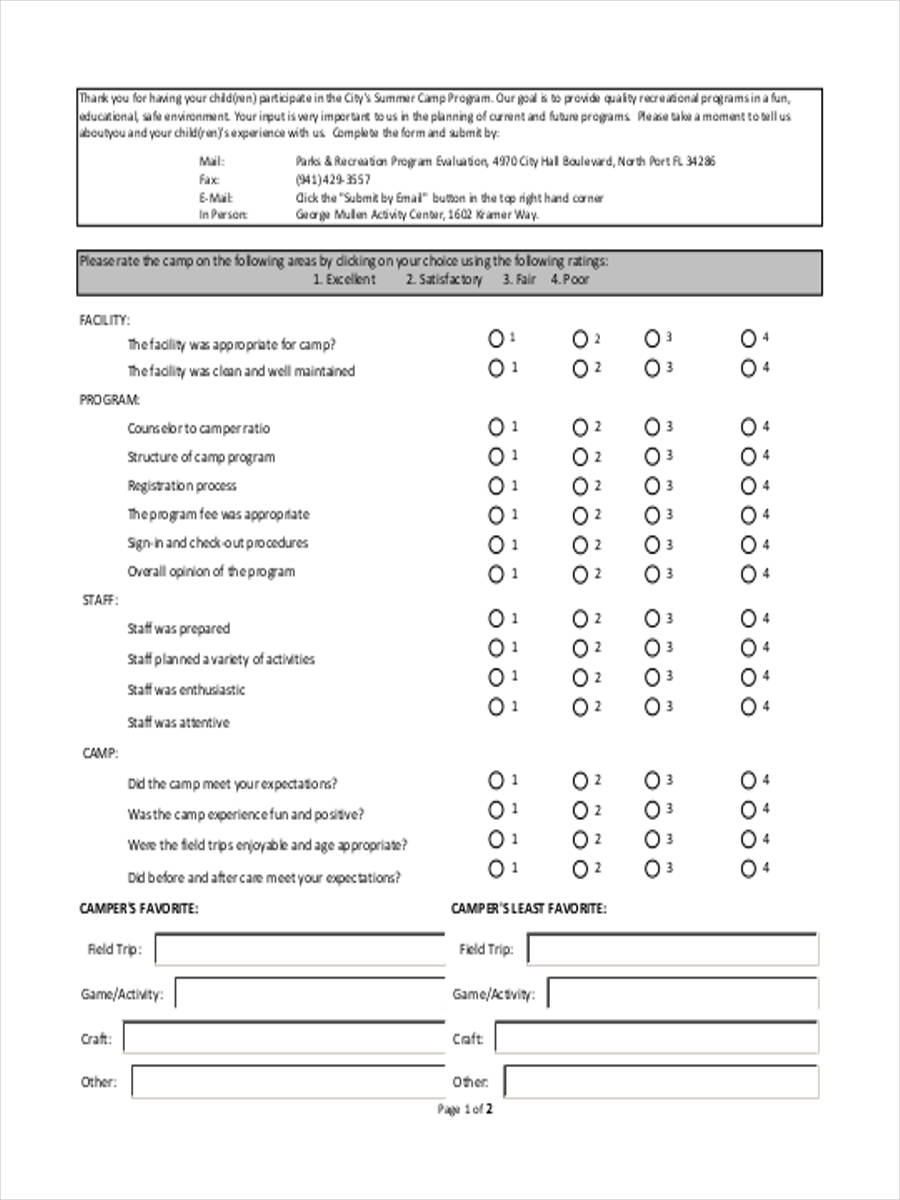 FREE 8+ Camp Feedback Forms Samples in MS Word | PDF