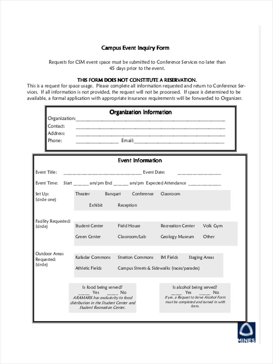 FREE 7+ Sample Event Inquiry Forms in MS Word | PDF