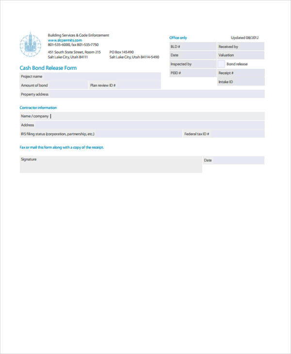 FREE 13+ Bond Release Form Samples, PDF, MS Word, Google Docs