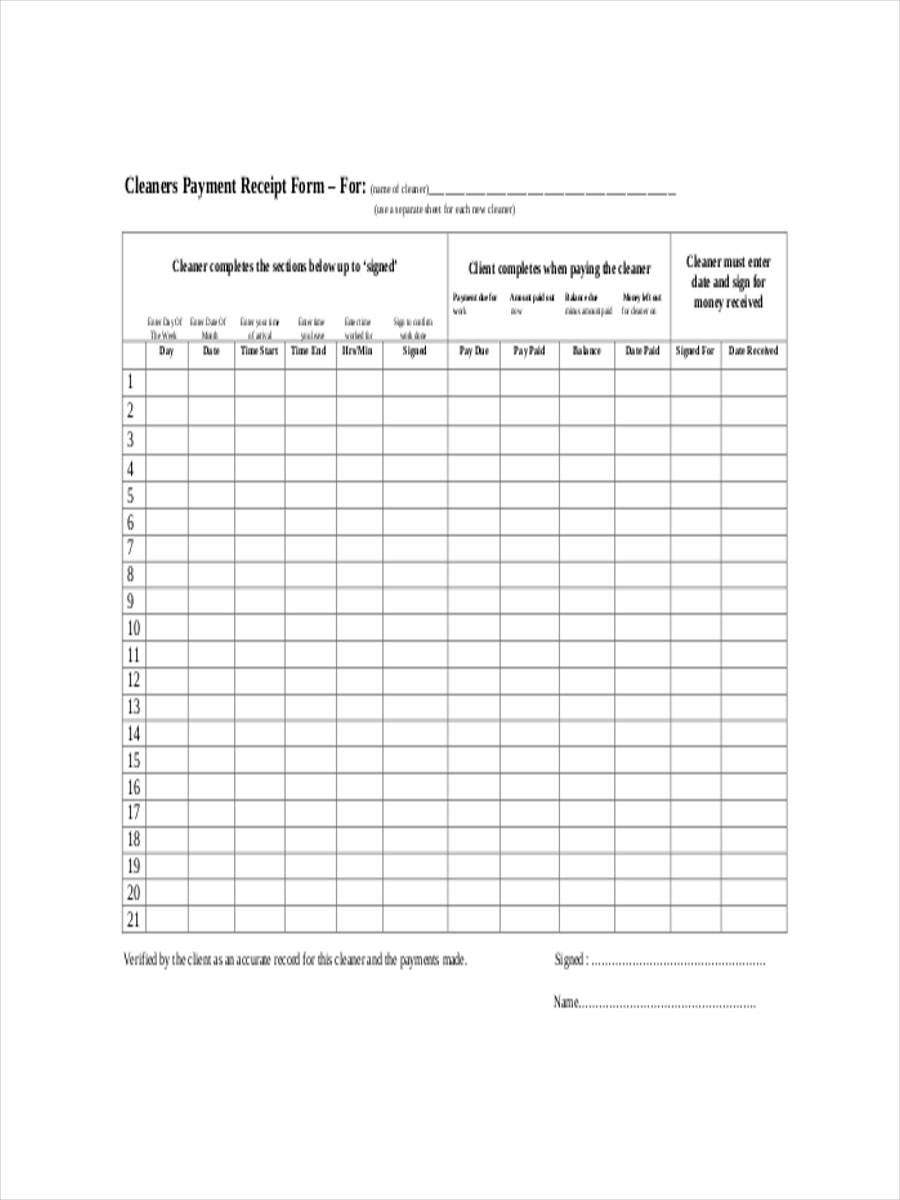 FREE 5 Sample Cleaning Receipt Forms In PDF