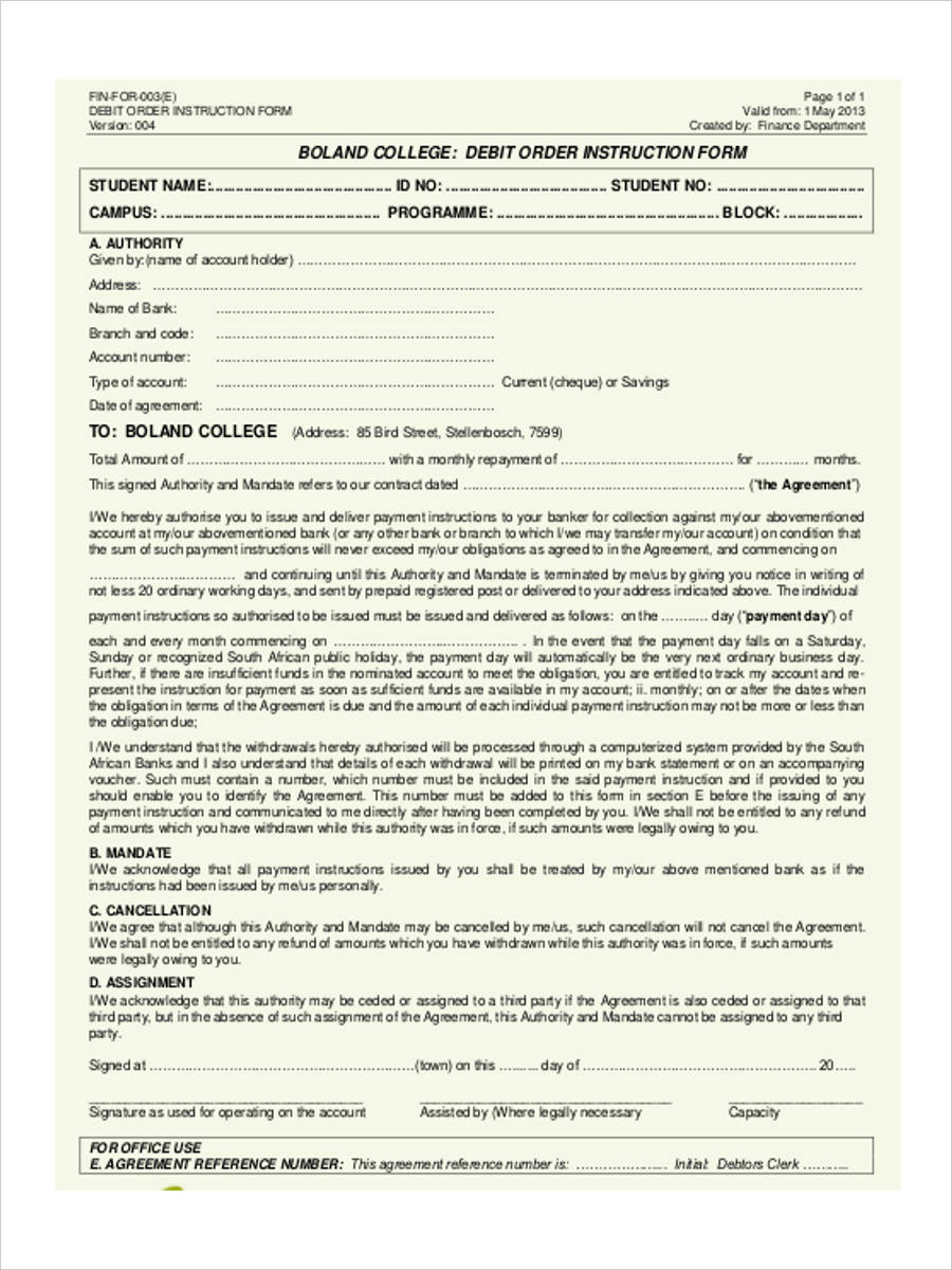 FREE 9+ Sample Debit Order Forms in PDF | Ms Word