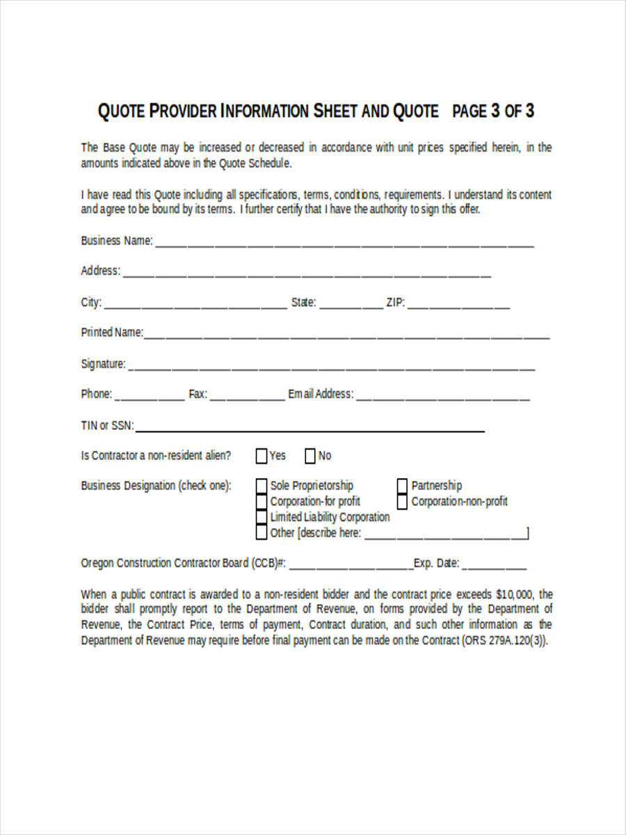 FREE 22+ Quote Forms in MS Word | PDF | Excel