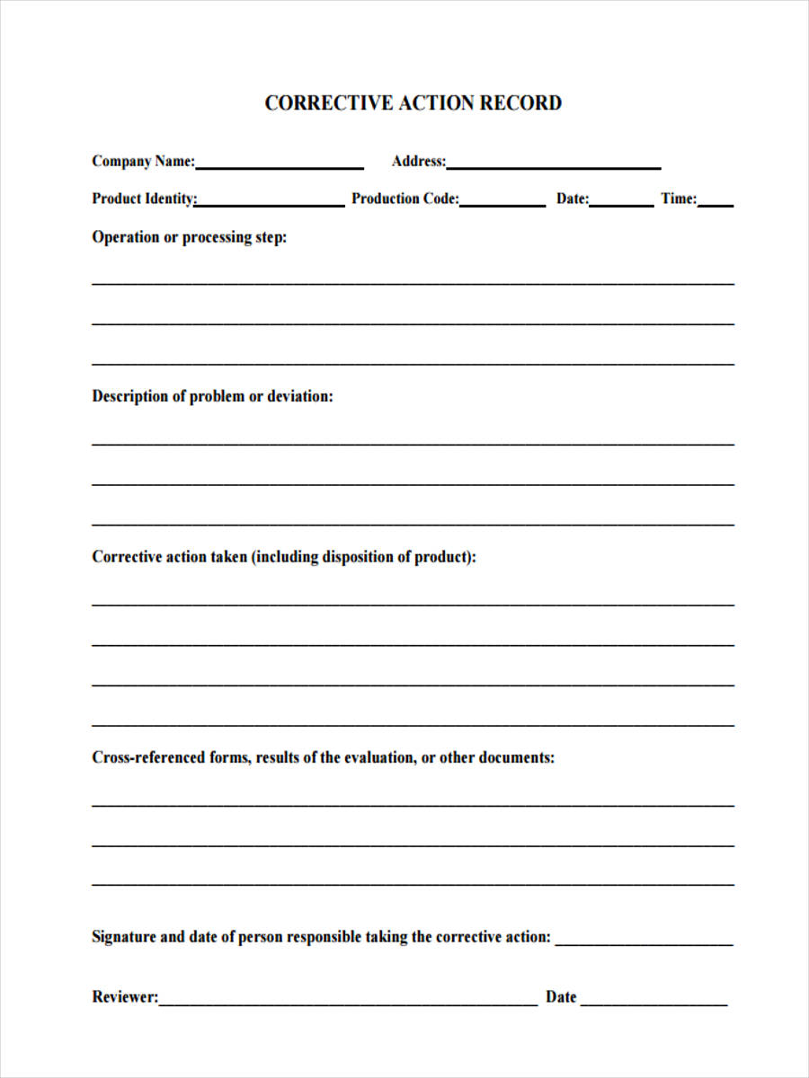 FREE 26+ Corrective Action Form Samples, PDF, MS Word, Google Docs, Excel