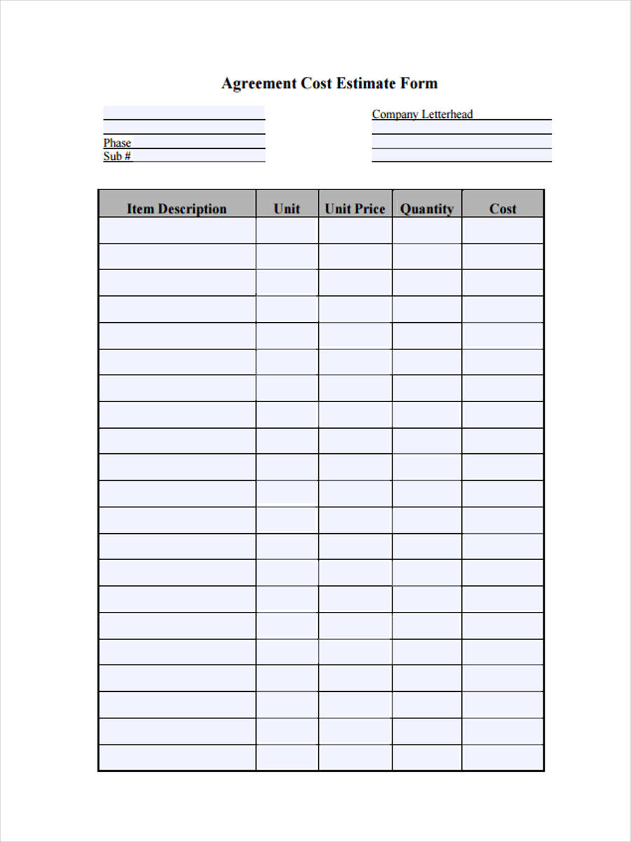 FREE 39+ Estimate Forms in PDF | Ms Word