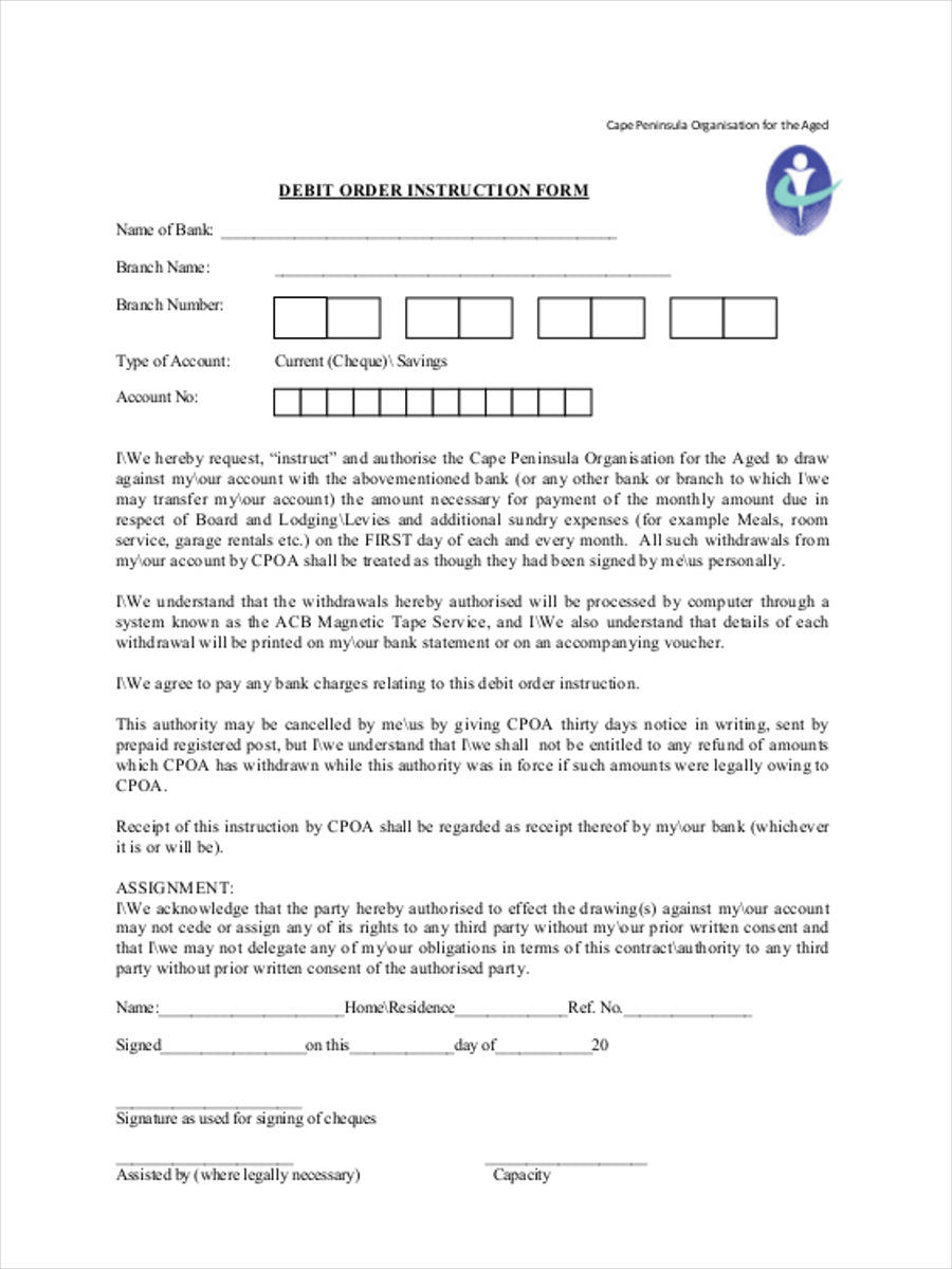 FREE 9+ Sample Debit Order Forms in PDF | Ms Word