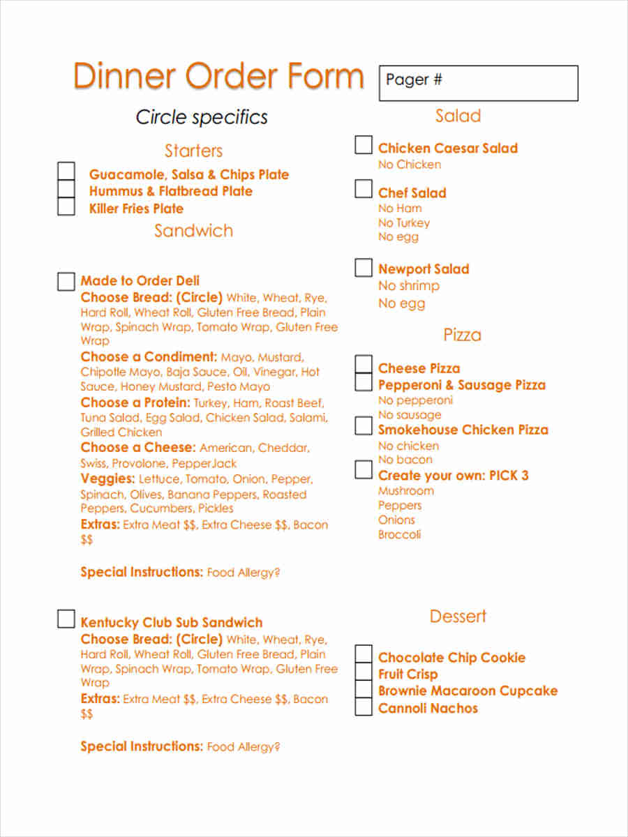 FREE 8+ Dinner Order Forms in PDF | Ms Word